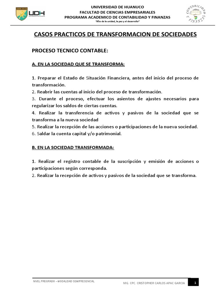 Casos Practicos De Transformacion De Sociedades Pdf Contabilidad