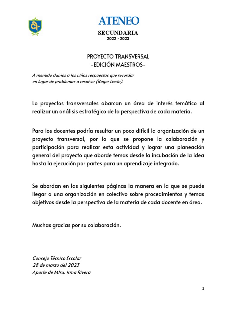 Manejo de Proyectos Transversales | PDF | Planificación | Evaluación