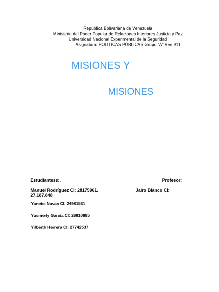 Misiones y Grandes Misiones 2.0 | PDF | Venezuela | Hugo Chavez