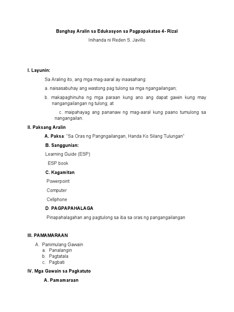 ESP Lesson Plan 4 Second Lesson | PDF