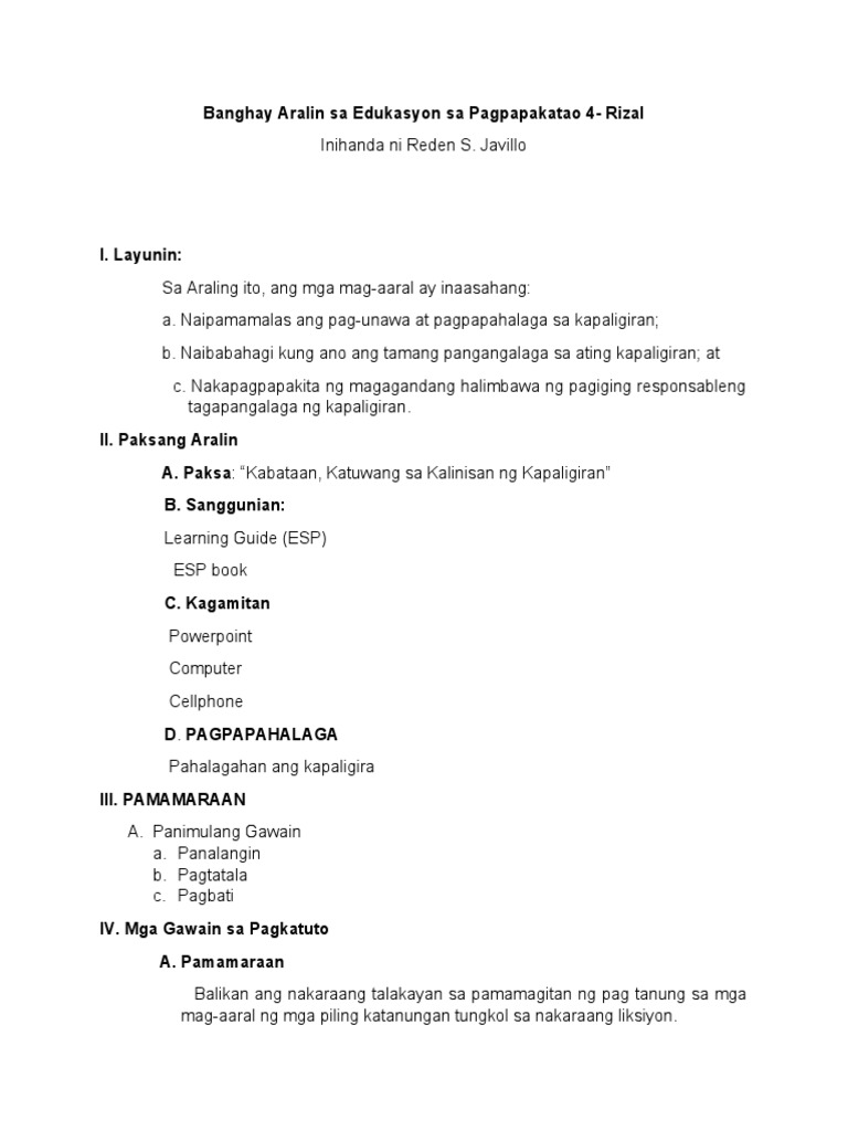 ESP Lesson Plan 4 7th Lesson | PDF