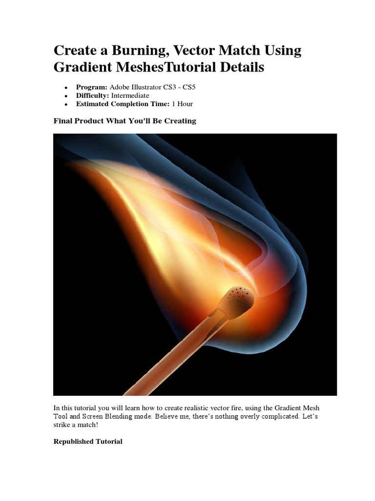 Create a Burning, Vector Match Using Gradient Meshes.pdf | PDF | Graphics | Vision
