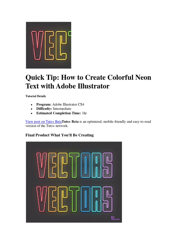 How To Create Colorful Neon Text With Adobe Illustrator PDF | Download ...