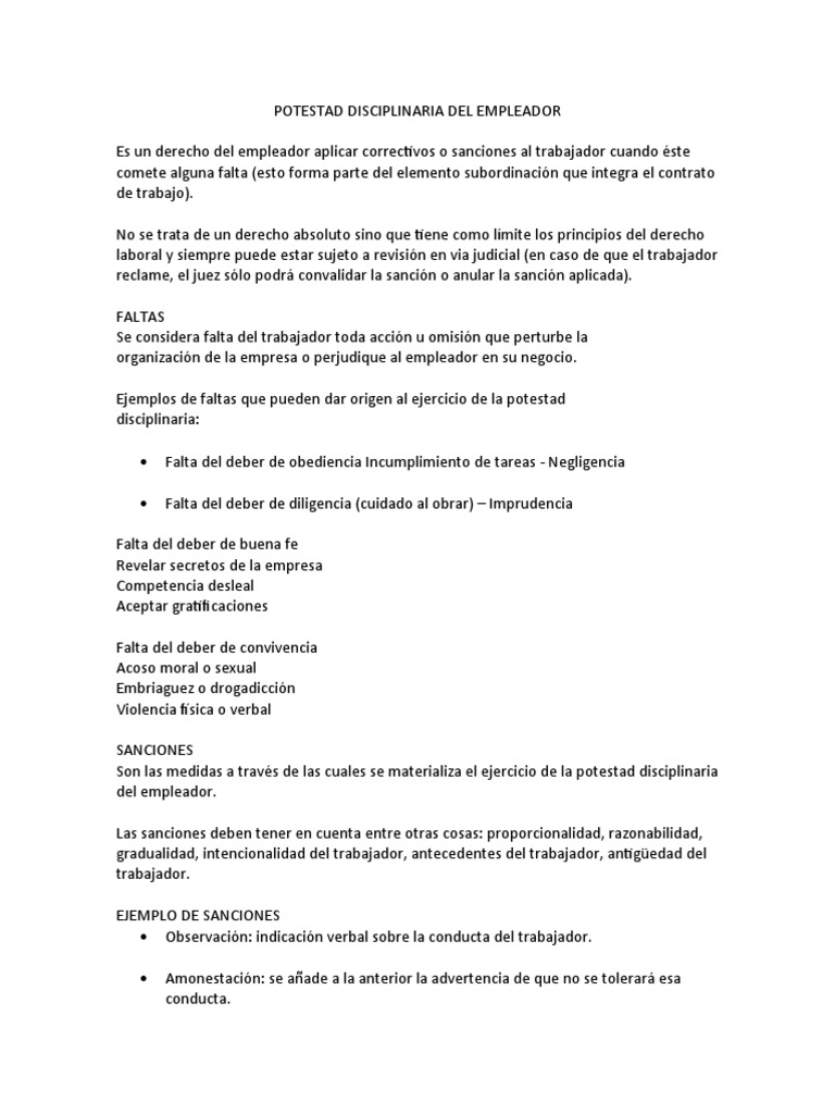 Potestad Disciplinaria Del Empleador | PDF | Daños y perjuicios | Justicia