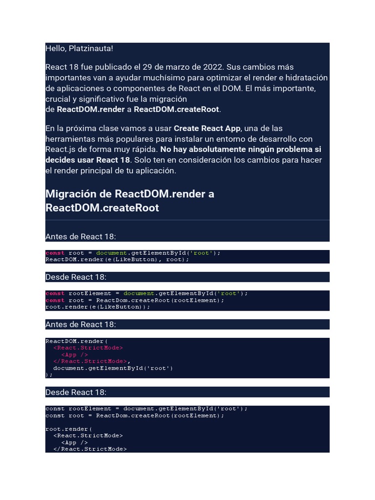 3 - Cambios en React 18 ReactDOM - Createroot | PDF