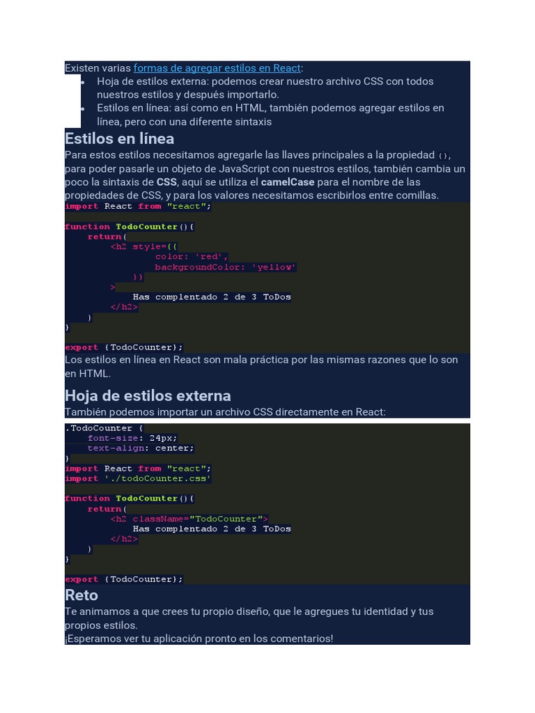Estilos en React: Guía Práctica | PDF | Hojas de estilo en cascada ...