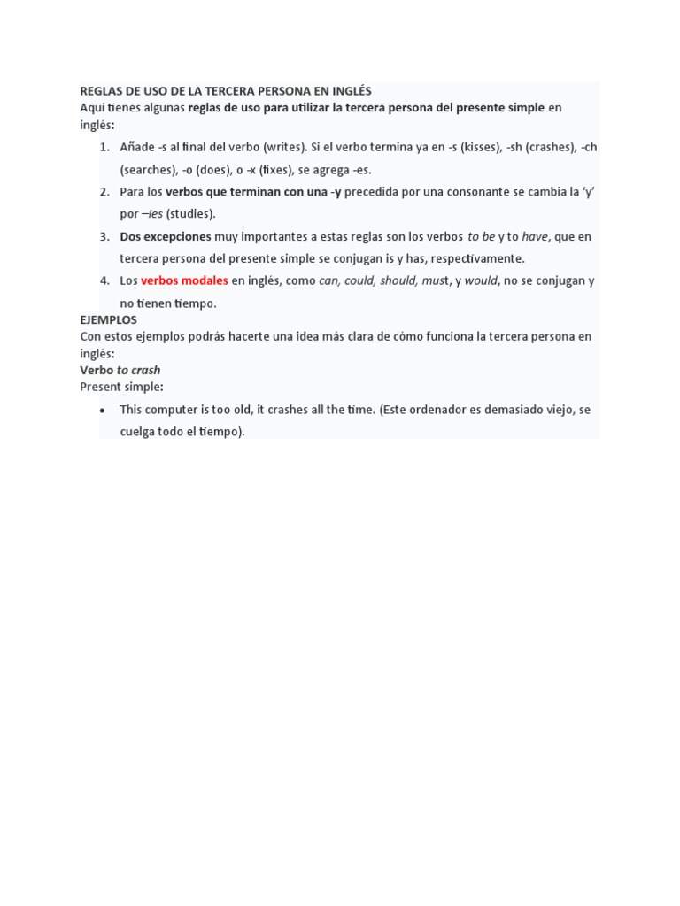 Reglas De Uso De La Tercera Persona En Inglés Pdf