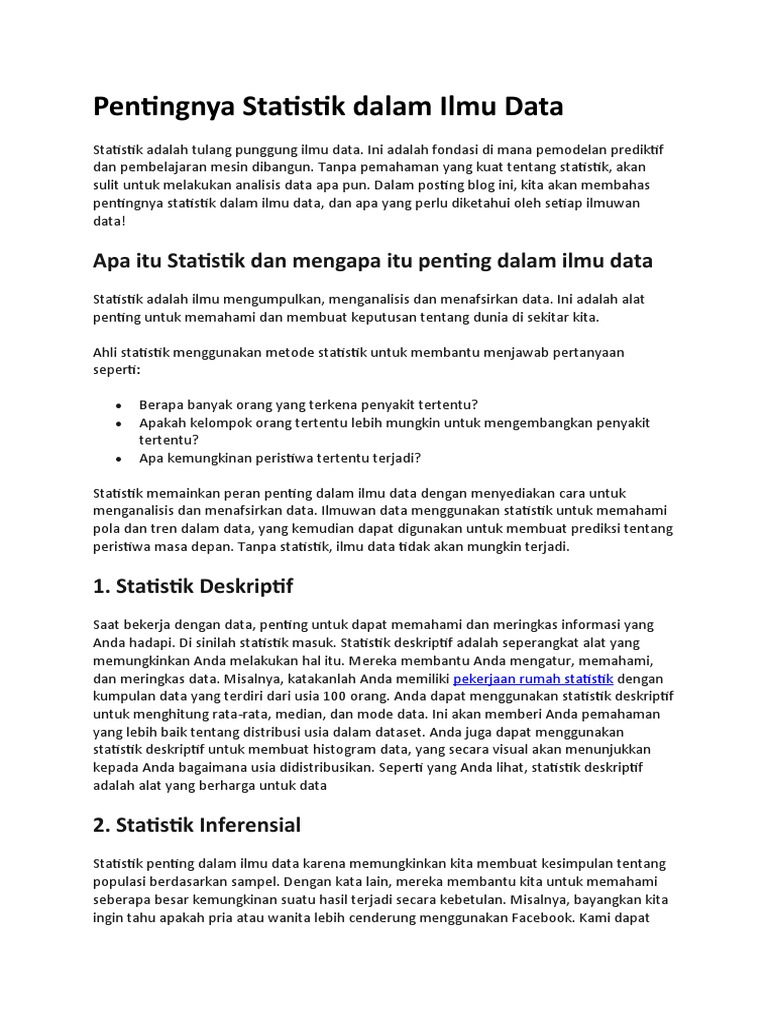 Pentingnya Statistik Dalam Ilmu Data | PDF