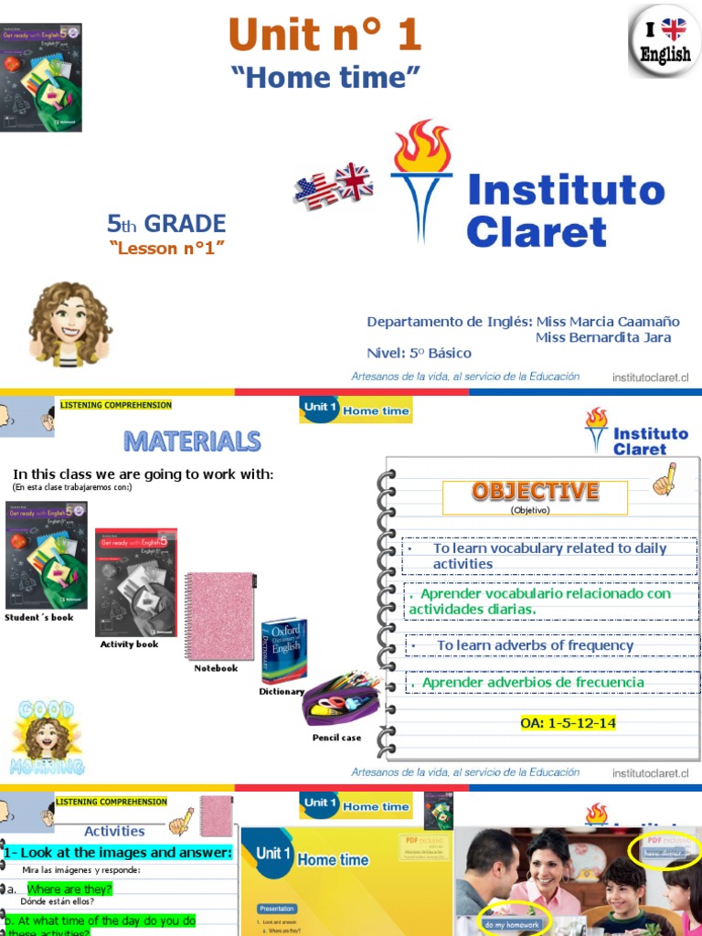 INGLÉS 5° Básico Lessons N°1 N°2 3 Al 14 de Mayo | PDF