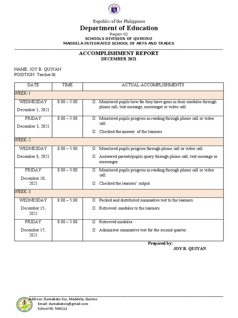 Accomplishment October | PDF | Computing