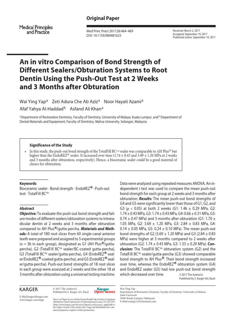 An in Vitro Comparison of Bond Strength of Different SealersObturation Systems To Root Dentin ...