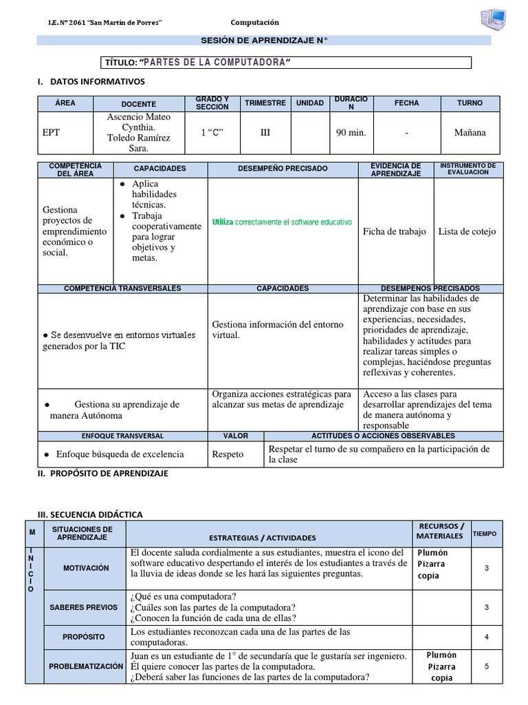 SesiónI_Aprendizaje_EPT-[1] | PDF | Aprendizaje | Evaluación