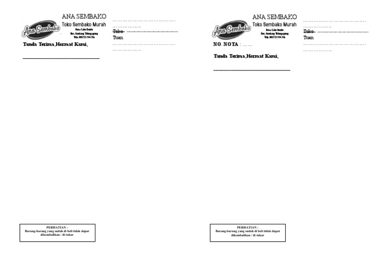 Contoh Template Nota Percentakan Toko Sembako Word 1 | PDF