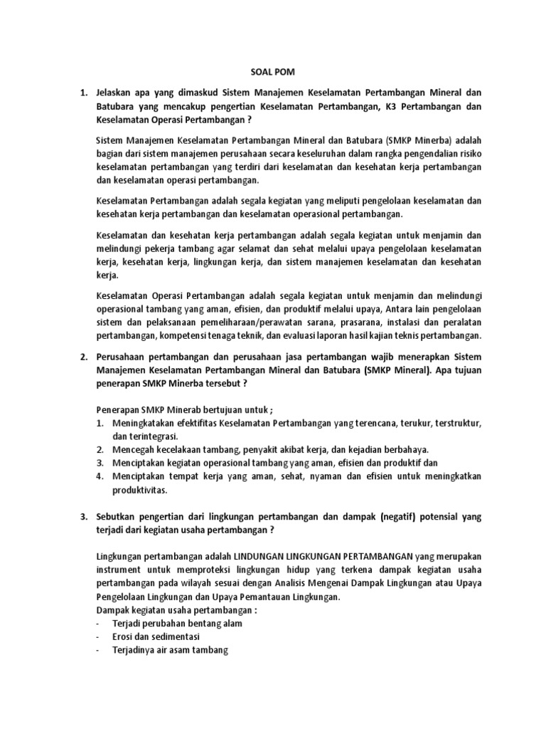 Kisi2 Soal Pom | PDF