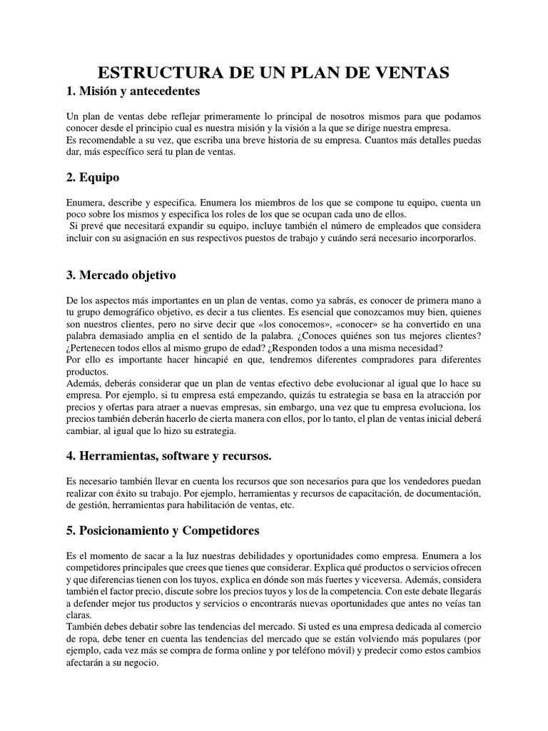 Estructura de Un Plan de Ventas | PDF | Marketing | Economias