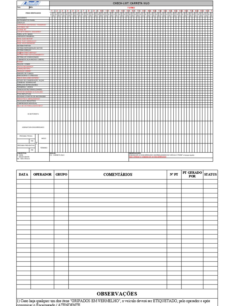 Check list - Carreta Silo.xls | PDF | Veículos | Veículo motorizado
