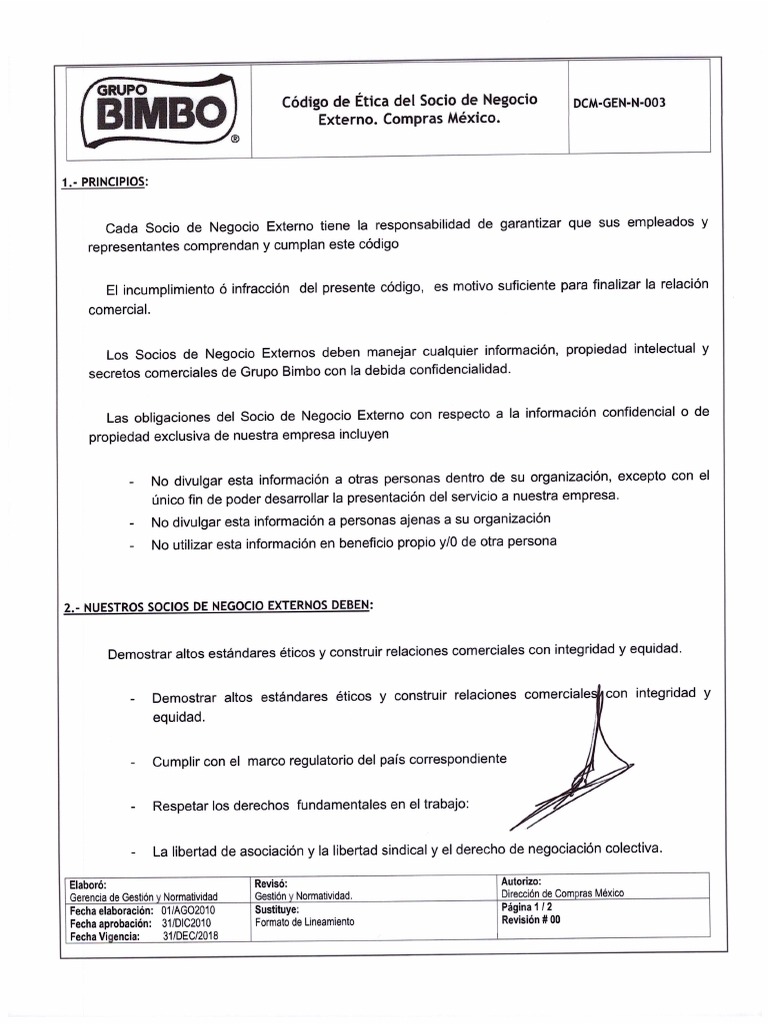 Codigo Etica - Grupo Bimbo | PDF