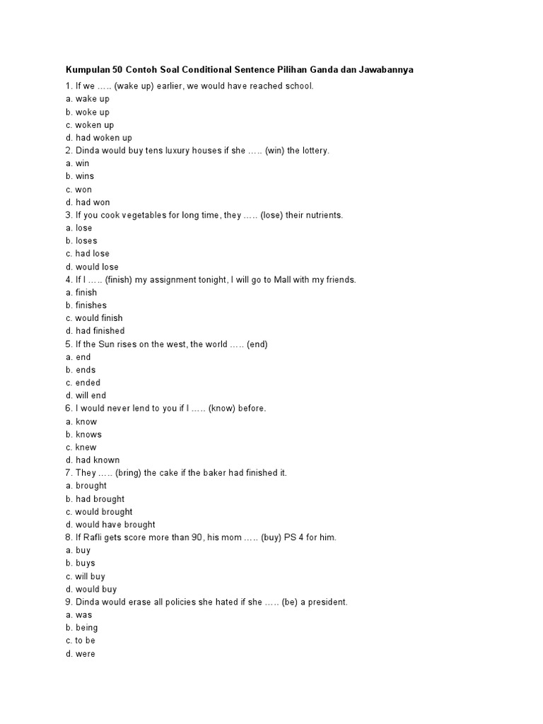 Kumpulan 50 Contoh Soal Conditional Sentence Pilihan Ganda Dan ...