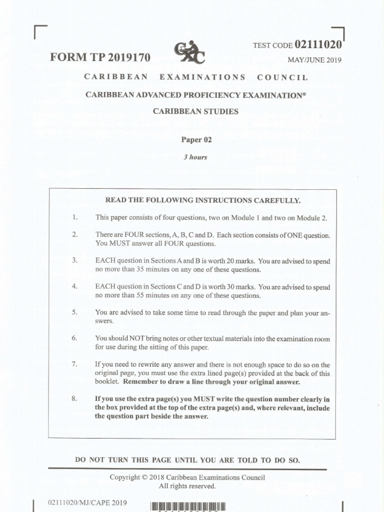 CAPE Caribbean Studies 2019 P2 | PDF