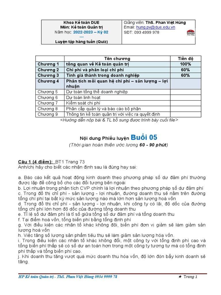 KTQT Buổi.05 Luyện Tập | PDF