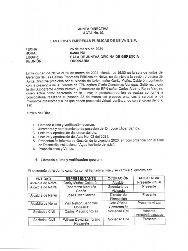 Acta de Junta Directiva N 3 2021 | PDF