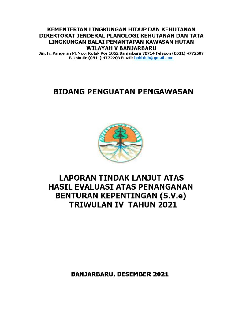 Laporan Tindak Lanjut Hasil Evaluasi Atas Penanganan Benturan Kepentingan Triwulan IV Tahun 2021 ...