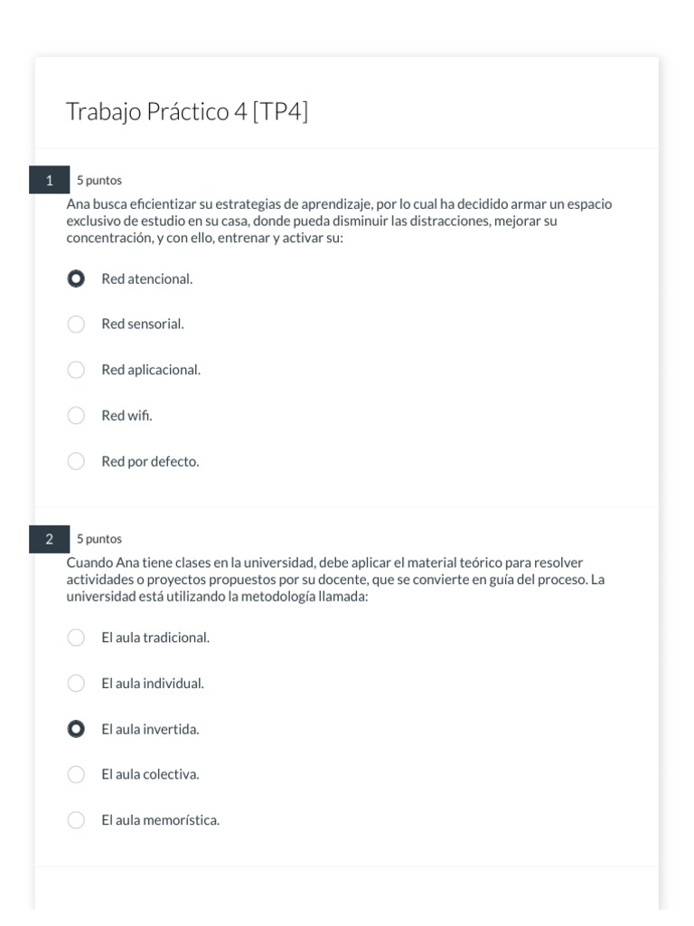 Trabajo Práctico 4 (TP4) 100% | PDF | Aprendizaje | Salón de clases