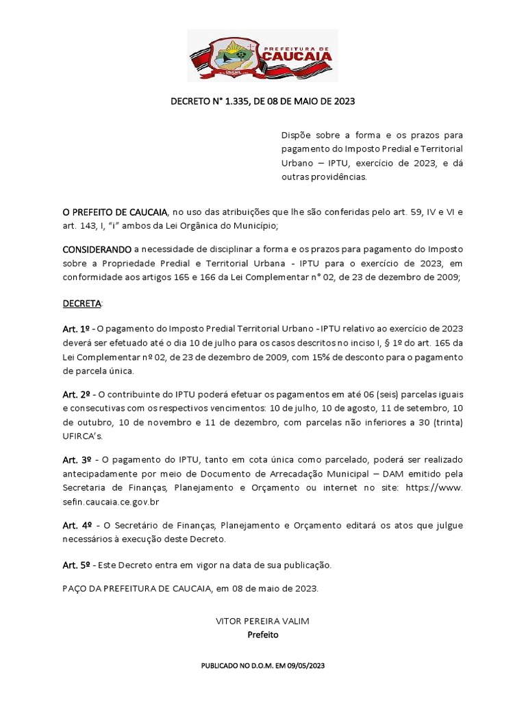 Lei IPTU 2023 - Caucaia | PDF