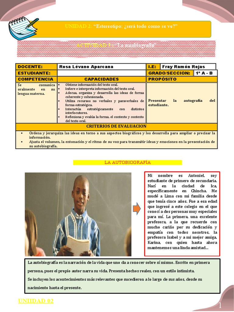 1°act 5 Com U2 Sem 01 - 2023 | Descargar gratis PDF | Autobiografías