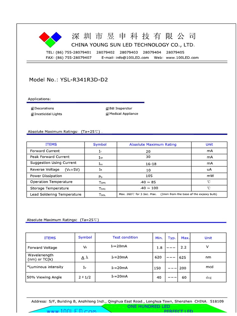 Datasheet diodo led rojo.pdf | PDF | Light | Manufactured Goods