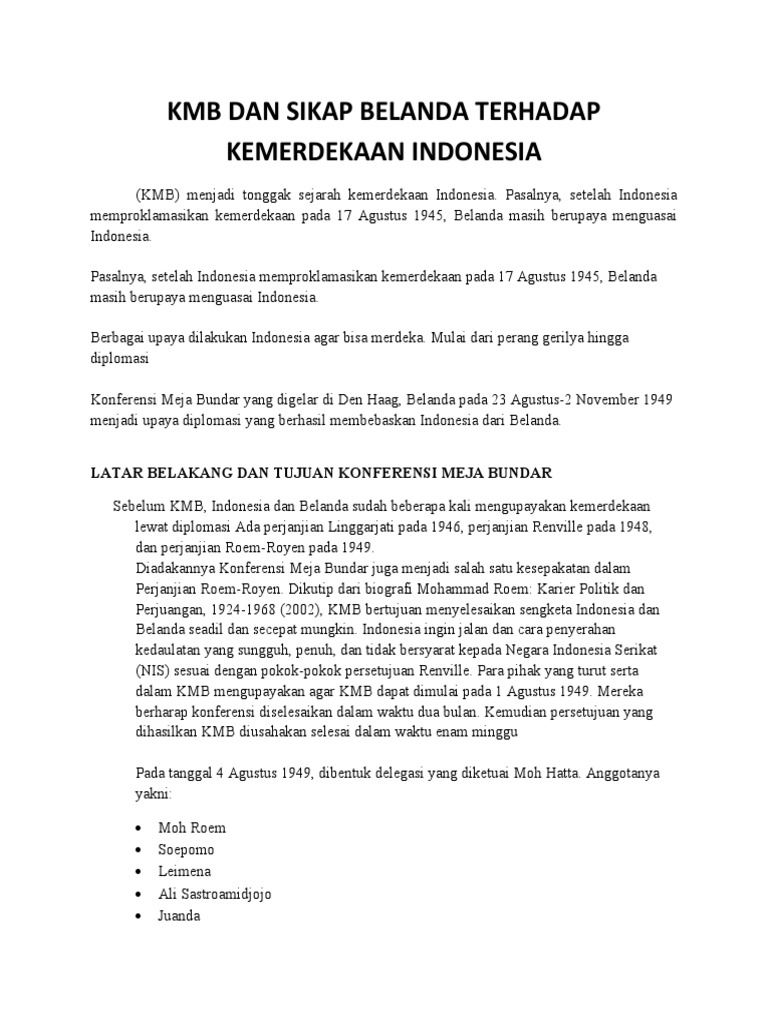 KMB Dan Sikap Belanda Terhadap Kemerdekaan Indonesia | PDF | Politik ...