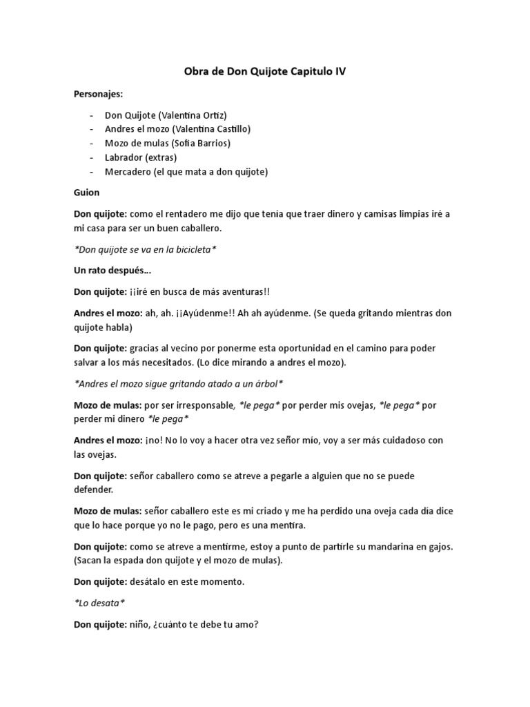 Obra de Don Quijote Capitulo IV | PDF | Don Quijote | Caballero