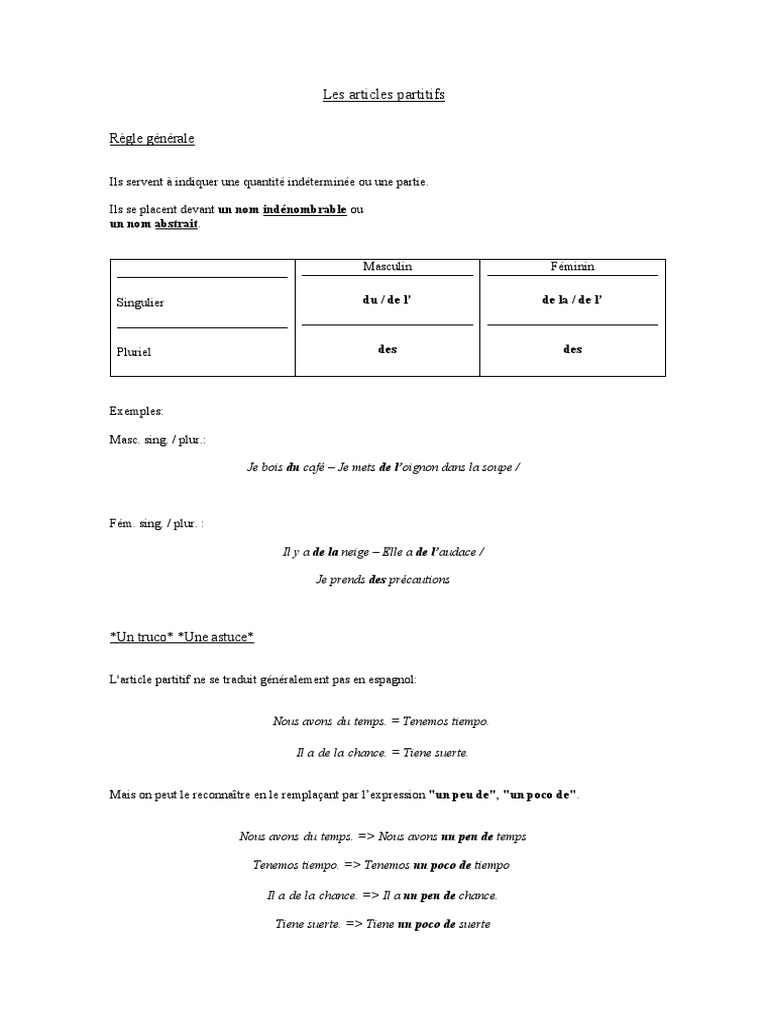 Articles Partitifs en Français | PDF | Linguistique