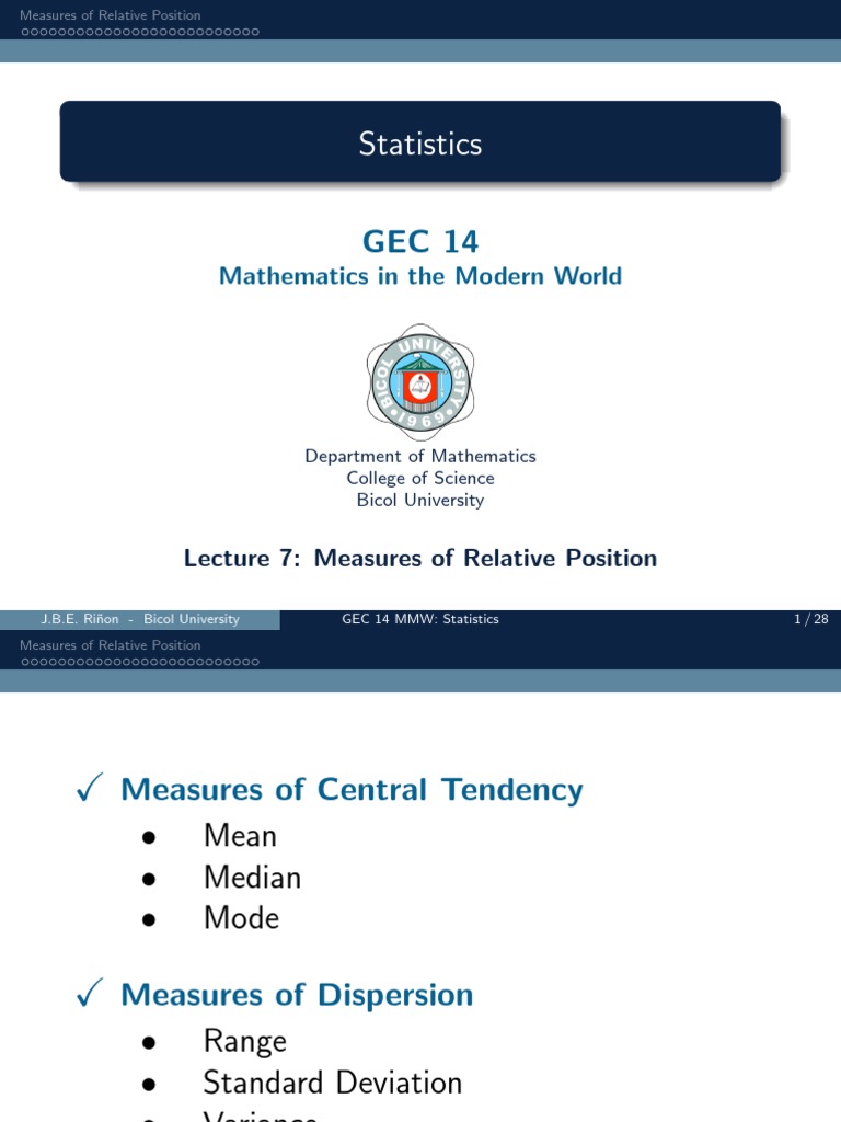 MMW Lecture 7 | PDF | Standard Score | Percentile