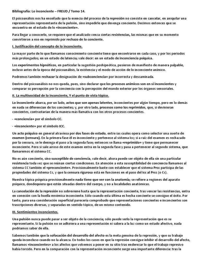 Lo Inconciente Pdf Pdf Mente Inconsciente Psicoanálisis