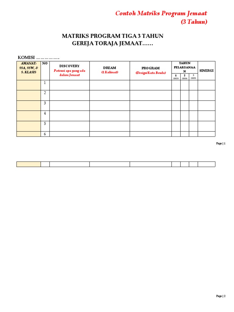 Contoh - Matriks Program Jemaat Berbasis Ai | PDF