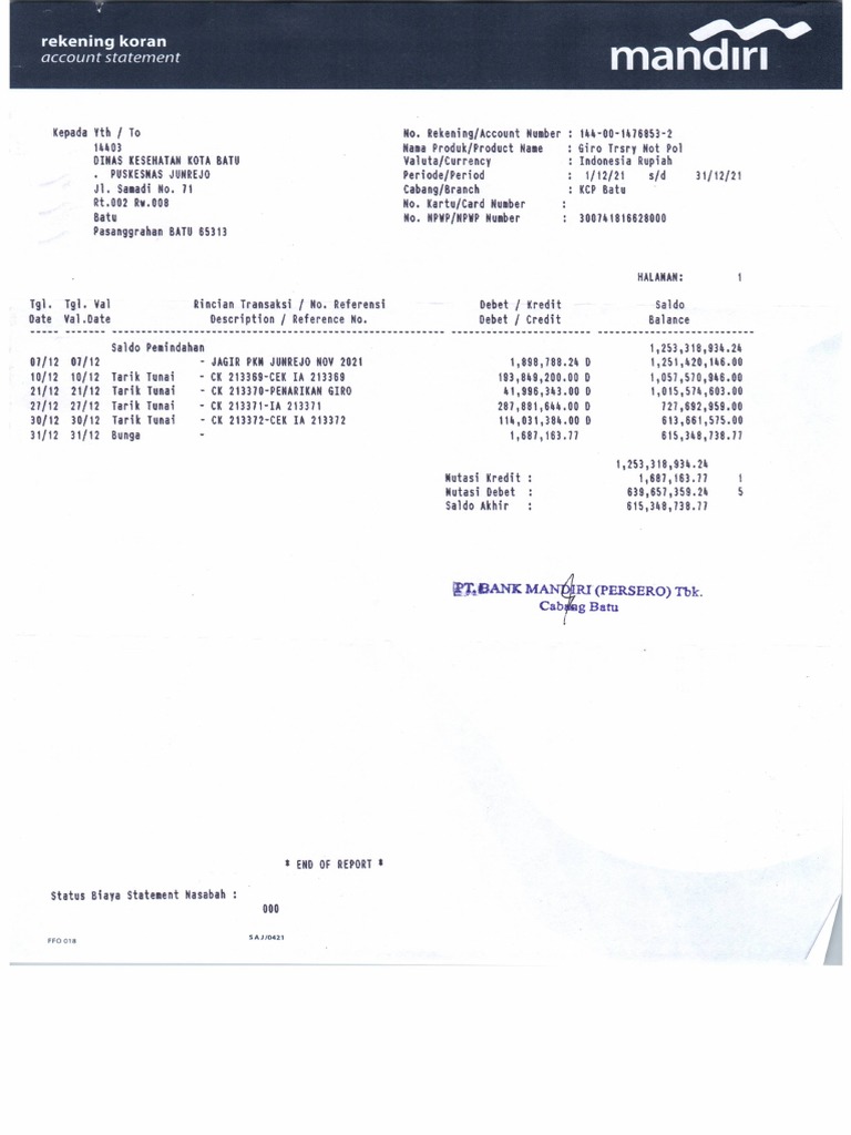 Rekening Koran 2020 & 2021 | PDF