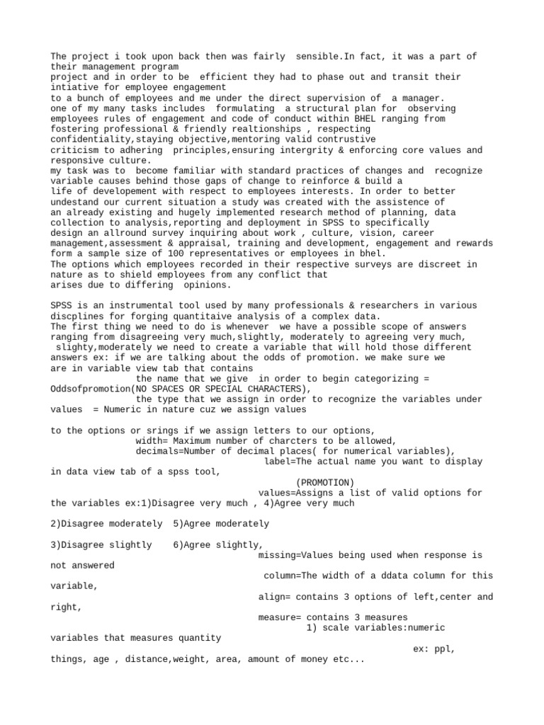 My Project Bhel Work Notes | PDF | Level Of Measurement | Statistics