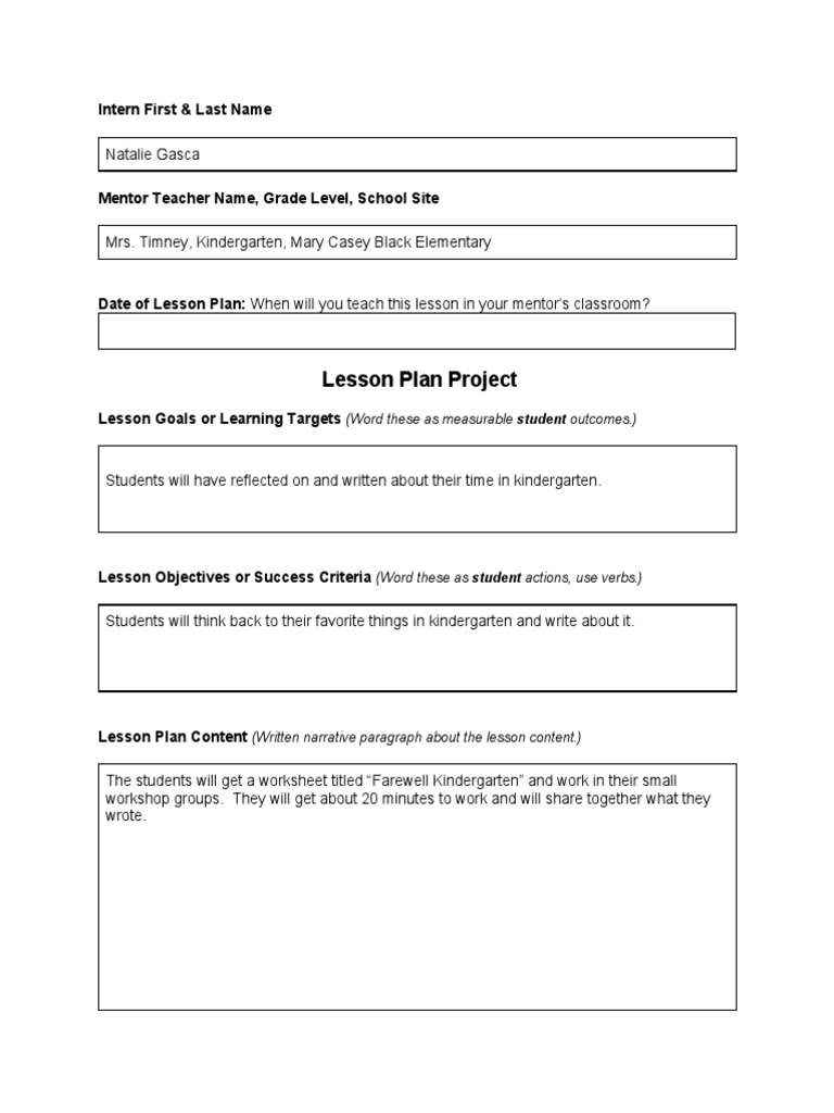 Internship Ccss Lesson Plan Template 4 | PDF