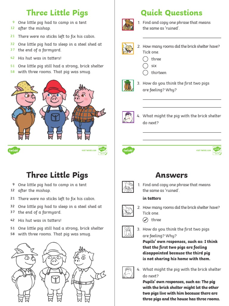Three Little Pigs Story and Questions | PDF