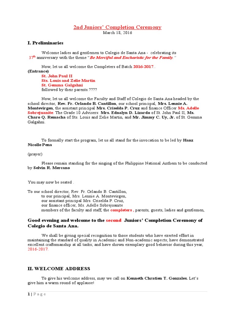 Script Moving Up Ceremony 2016 | PDF