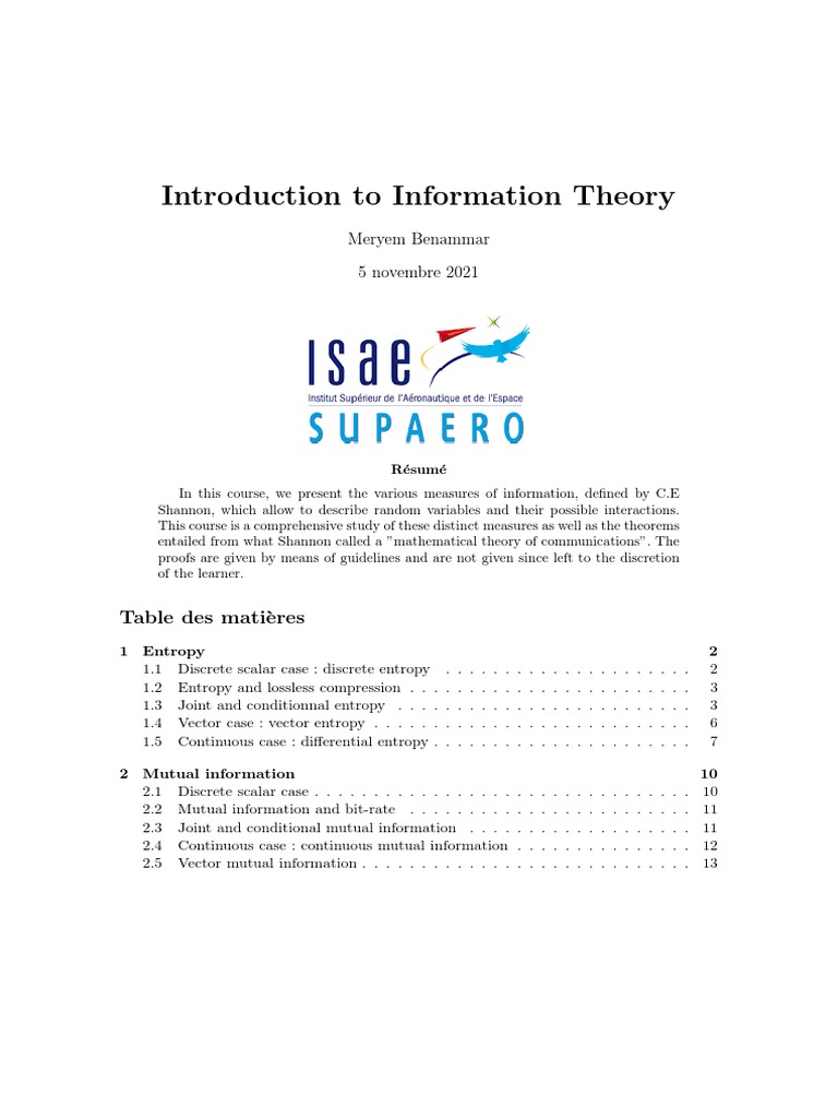 Information Theory Textbook | PDF | Probability Distribution | Variance