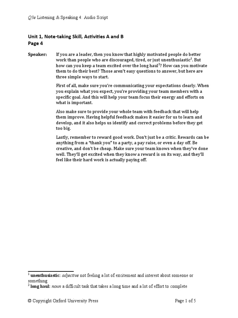 Unit 1 - Script Gap-Fill Exercise | PDF | Leadership | Motivation