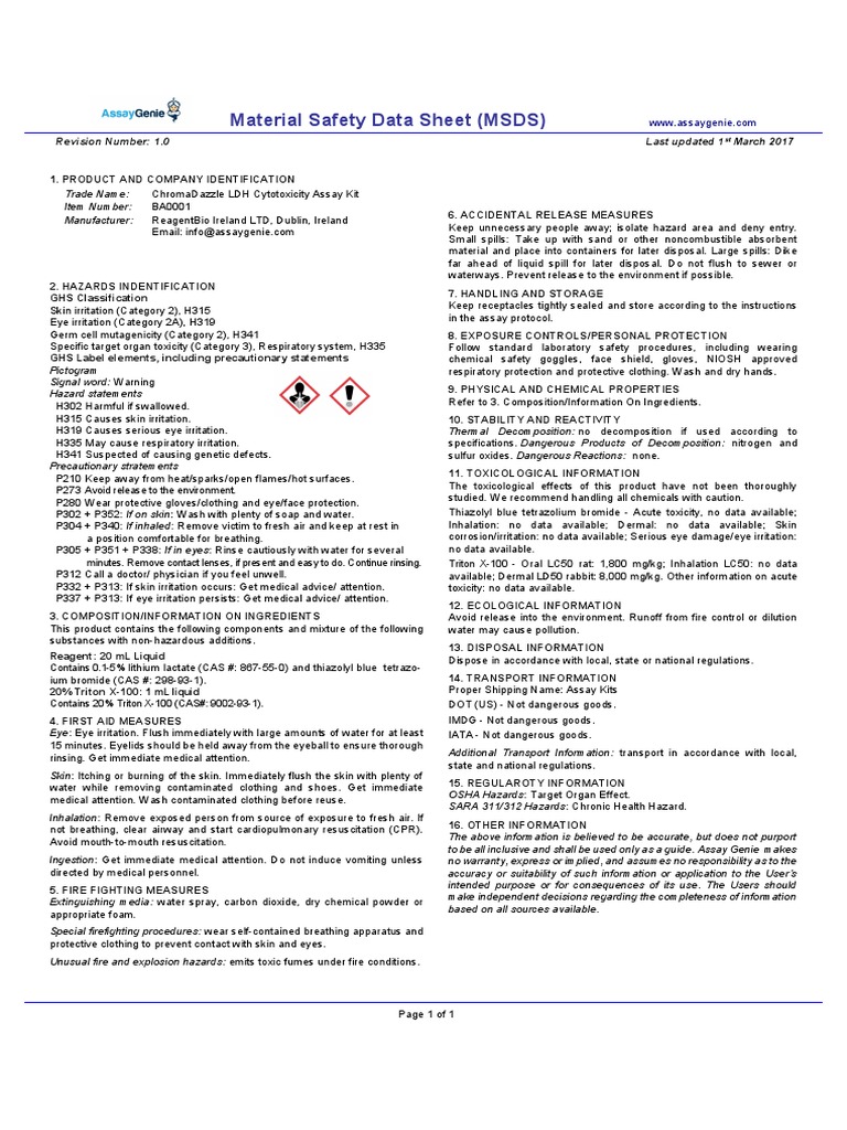 Ba0001 MSDS 1 PDF | PDF | Occupational Safety And Health | Safety