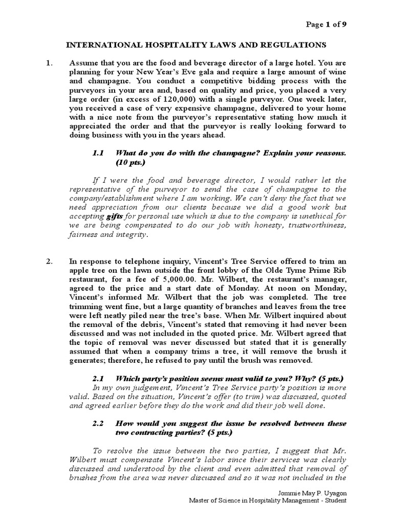 International Hospitality Laws and Regulations - Completion | PDF