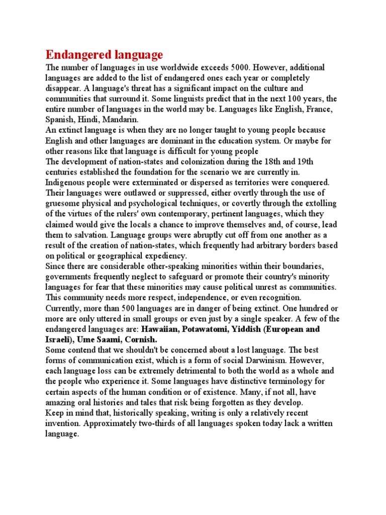 Endangered Language | PDF | Multilingualism | Ethnicity