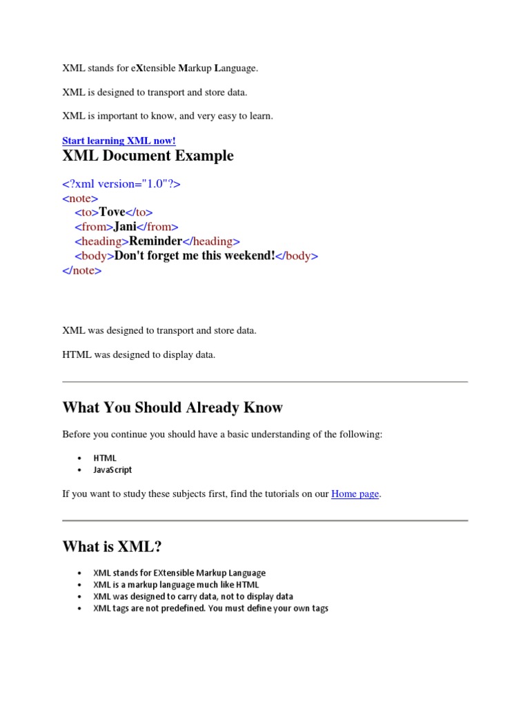 XML Stands For Extensible Markup Language | PDF | Html Element | Xslt