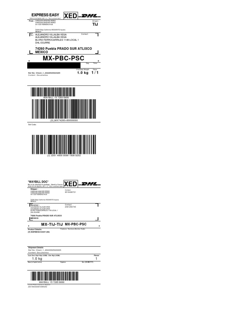 Express Easy DHL Waybill for Documents Shipment | PDF | Written ...