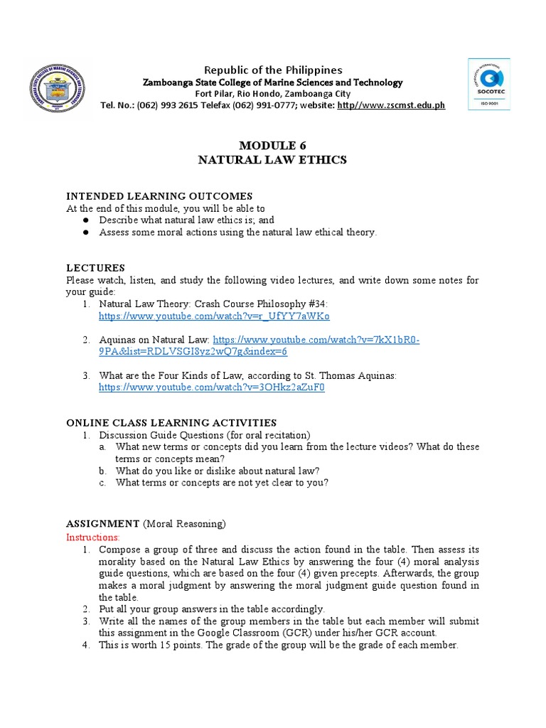 Natural Law Ethics: Assess Morality of Cheating | PDF | Natural Law ...