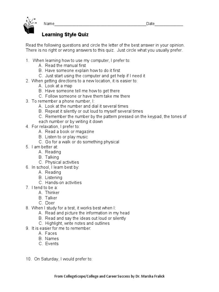 Learning Style Quiz | PDF | Cognitive Psychology | Behavior Modification